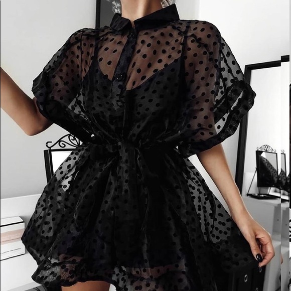 Chick me | Tops | New Trend Translucent 223 Dot Print Seme Sheer ...